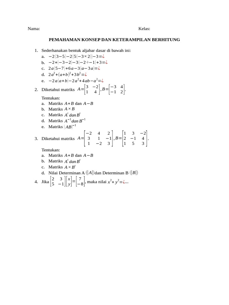 Latihan Aljabar Dasar Dan Matriks | PDF