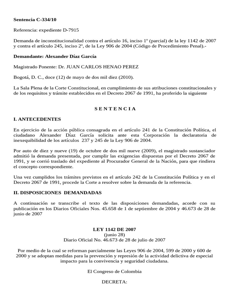 C-334-10 CONTROL PREVIO Y POSTERIOR JUEZ GARANTIAS | PDF | Caso de ley | Constitución