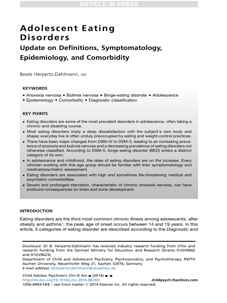 2015 - Adolescent Eating Disorders | PDF | Binge Eating Disorder ...