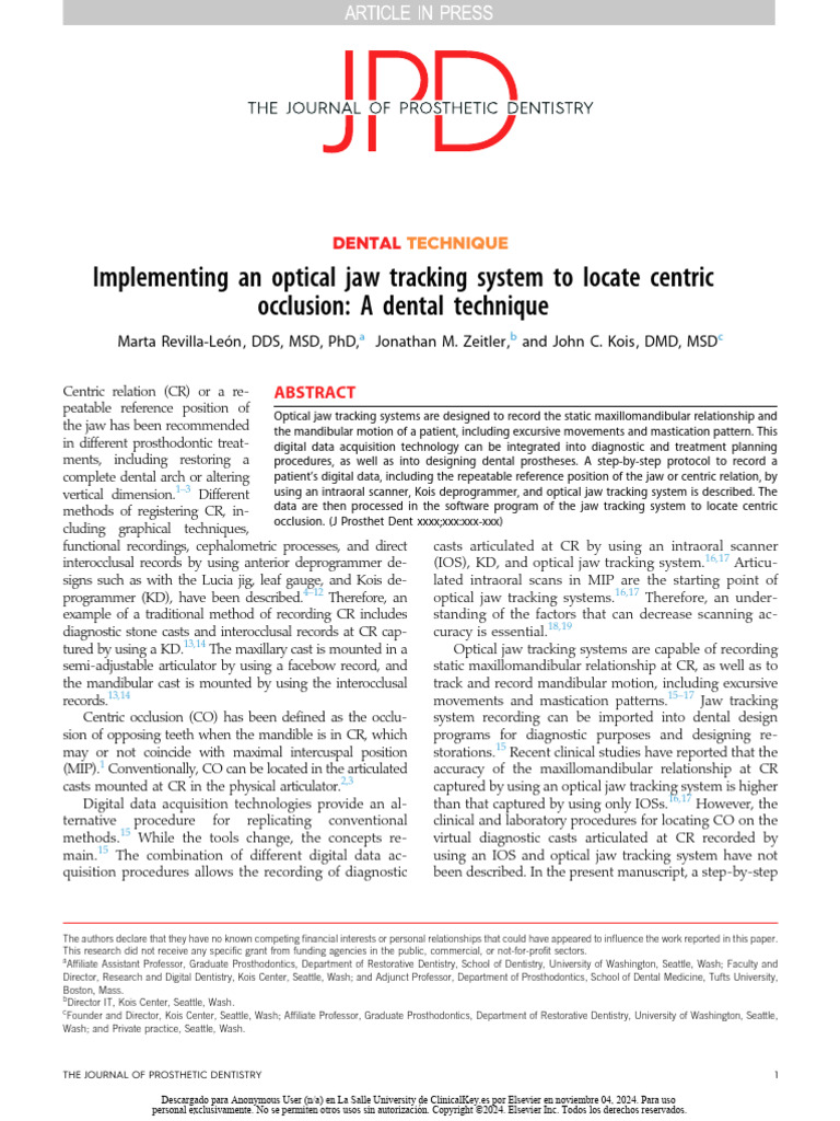 Implementing An Optical Jaw Tracking System To Locate Centric Occlusion ...
