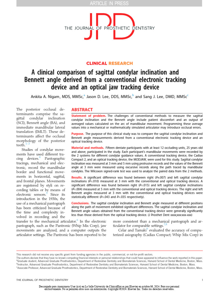 A Clinical Comparison of Sagittal Condylar Inclination and Bennett ...