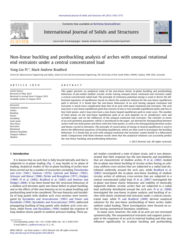 Non-Linear Buckling and Postbuckling Analysis of Arches With Unequal ...