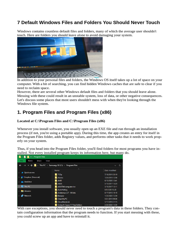 7 Default Windows Files and Folders You Should Never Touch | PDF ...