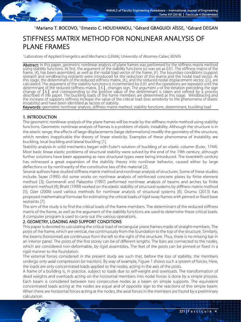 Stiffness Matrix Method For Nonlinear Analysis of | PDF | Buckling ...