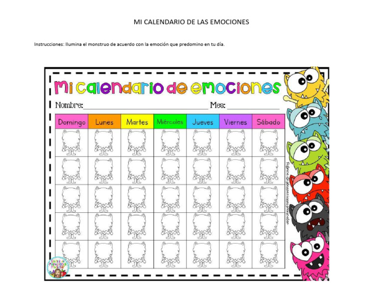 Calendario Emociones | PDF | Relaciones personales, crianza y ...
