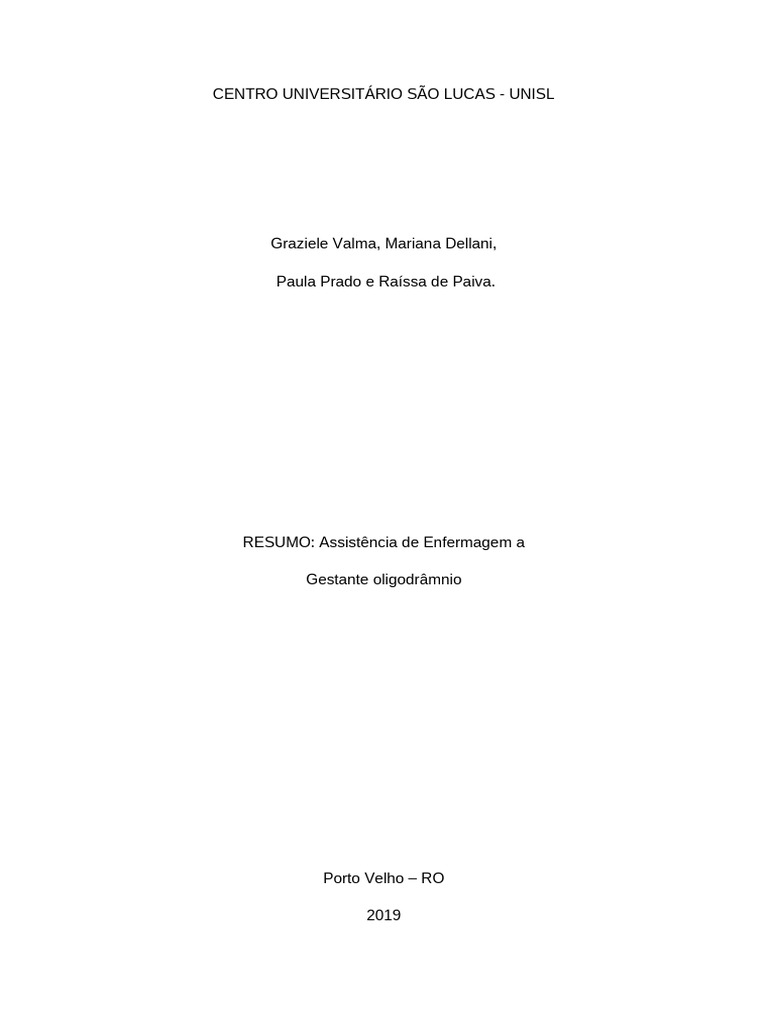 Assistência de Enfermagem em Oligoidrâmnio | PDF | Gravidez | Gravidez ...