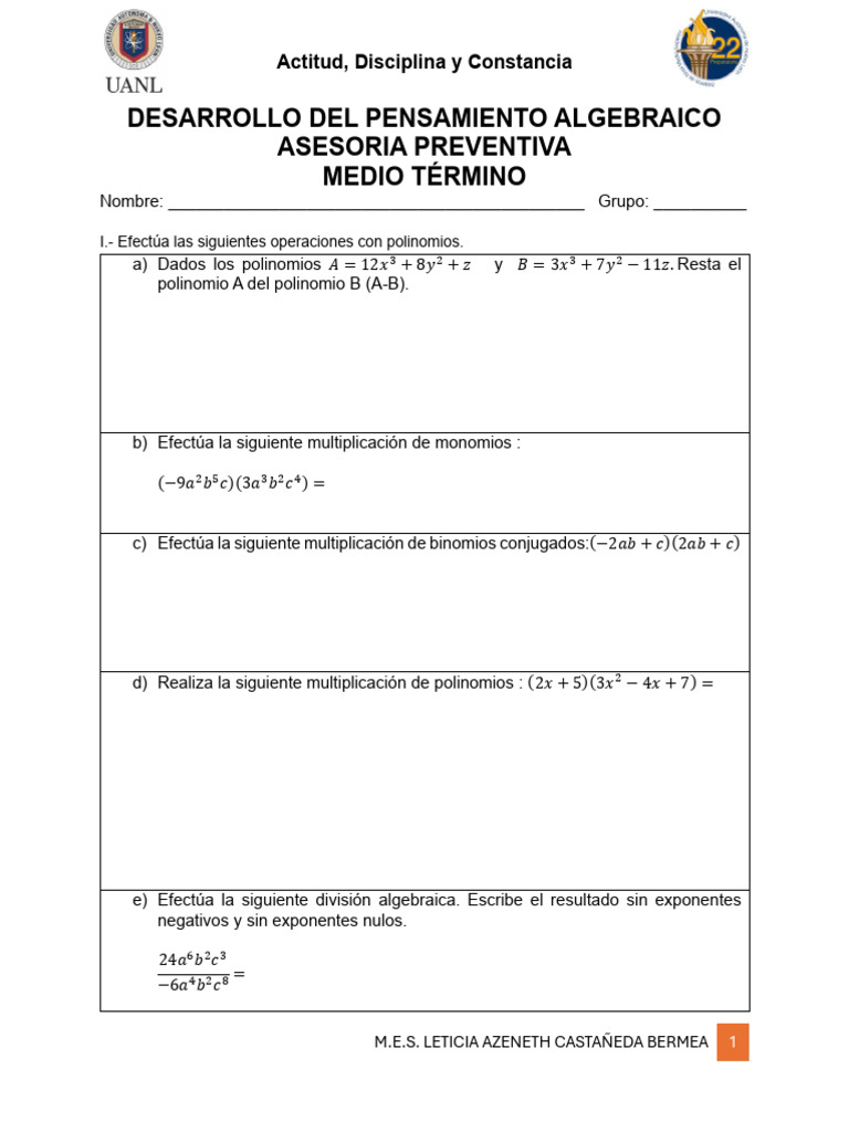 Desarrollo Del Pensamiento Algebraico Asesoria Preventiva Medio Término ...