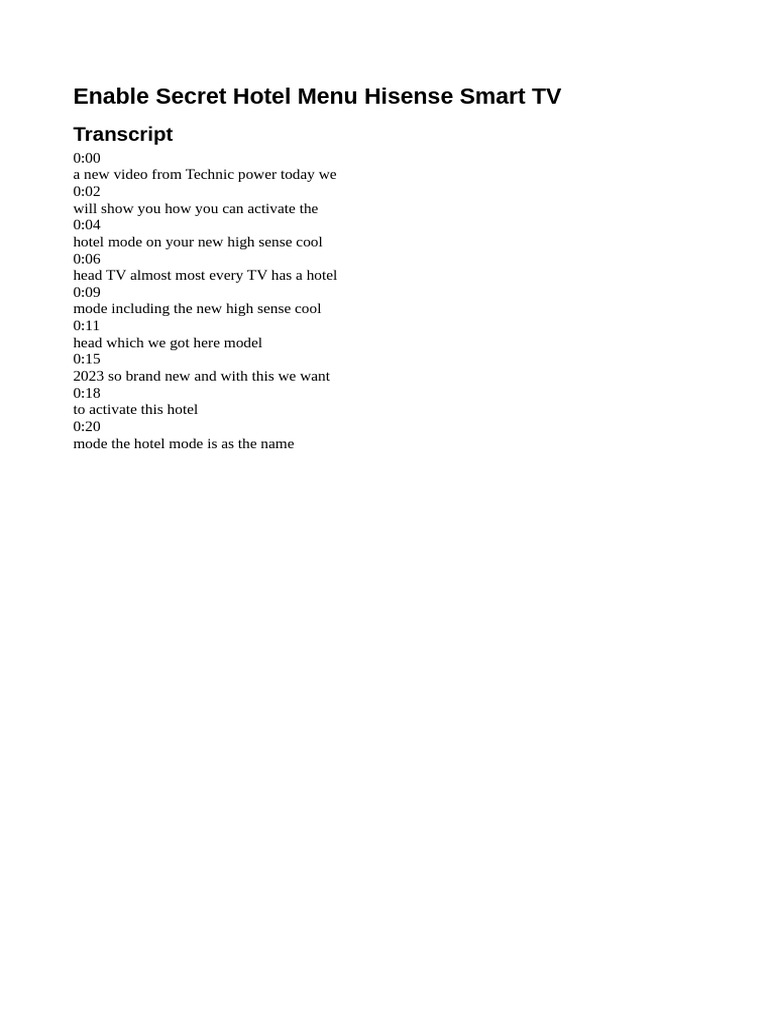 Enable Secret Hotel Menu Hisense Smart TV | PDF | Hdmi | Consumer ...