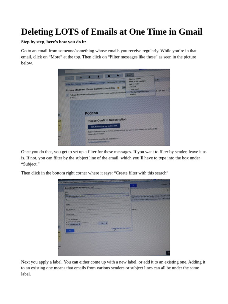 Deleting LOTS of Emails at One Time in Gmail | PDF