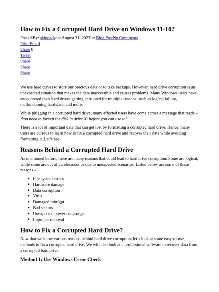 Fixing Corrupted Hard Drives on Windows 10 | PDF | Hard Disk Drive ...
