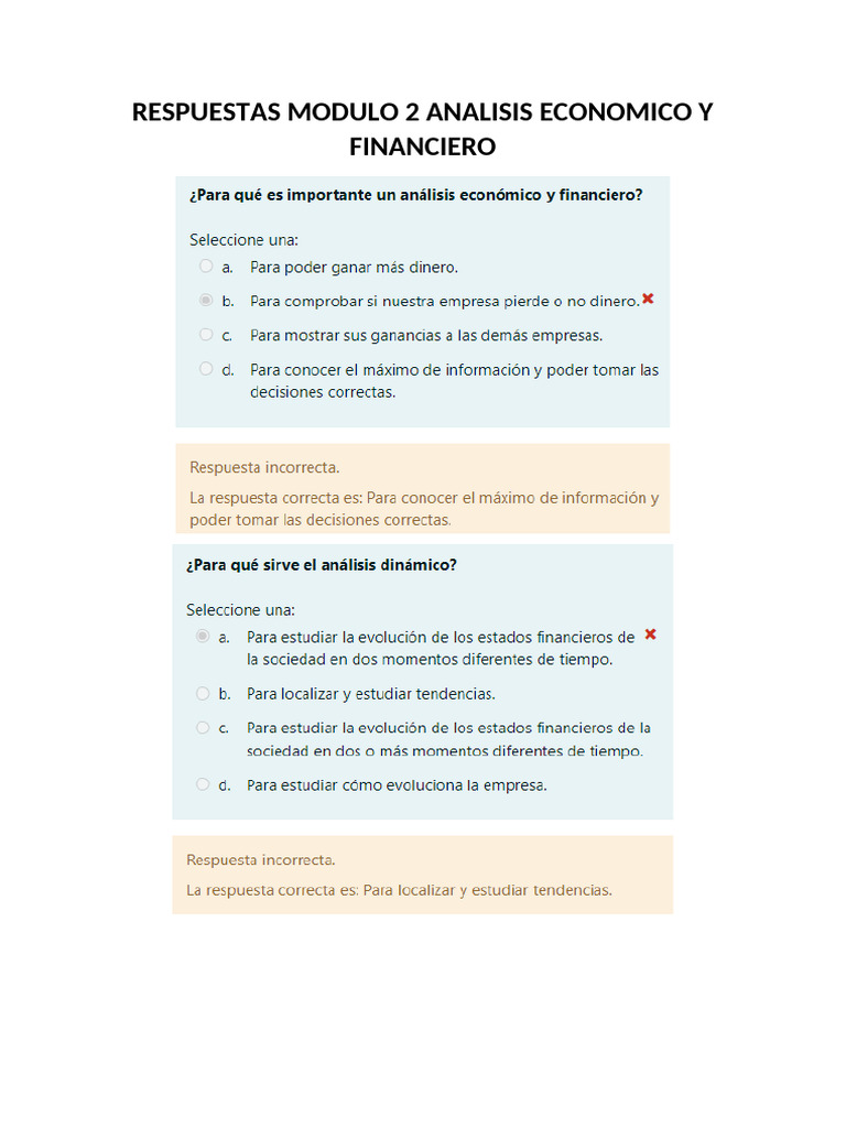 Respuestas Modulo 2 Analisis Economico y Financiero | PDF
