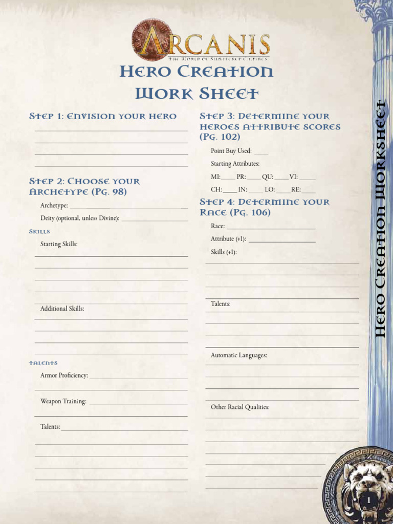 Hero Creation Worksheet 2.0 Alpha | PDF