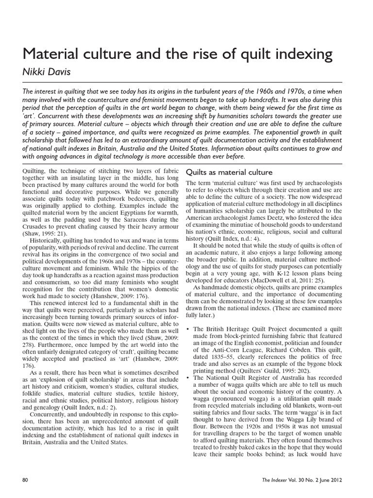 Quilt Indexing and Material Culture | PDF | Quilting | Quilt