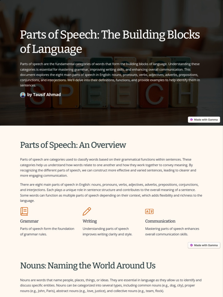 Parts of Speech The Building Blocks of Language | PDF | Part Of Speech ...