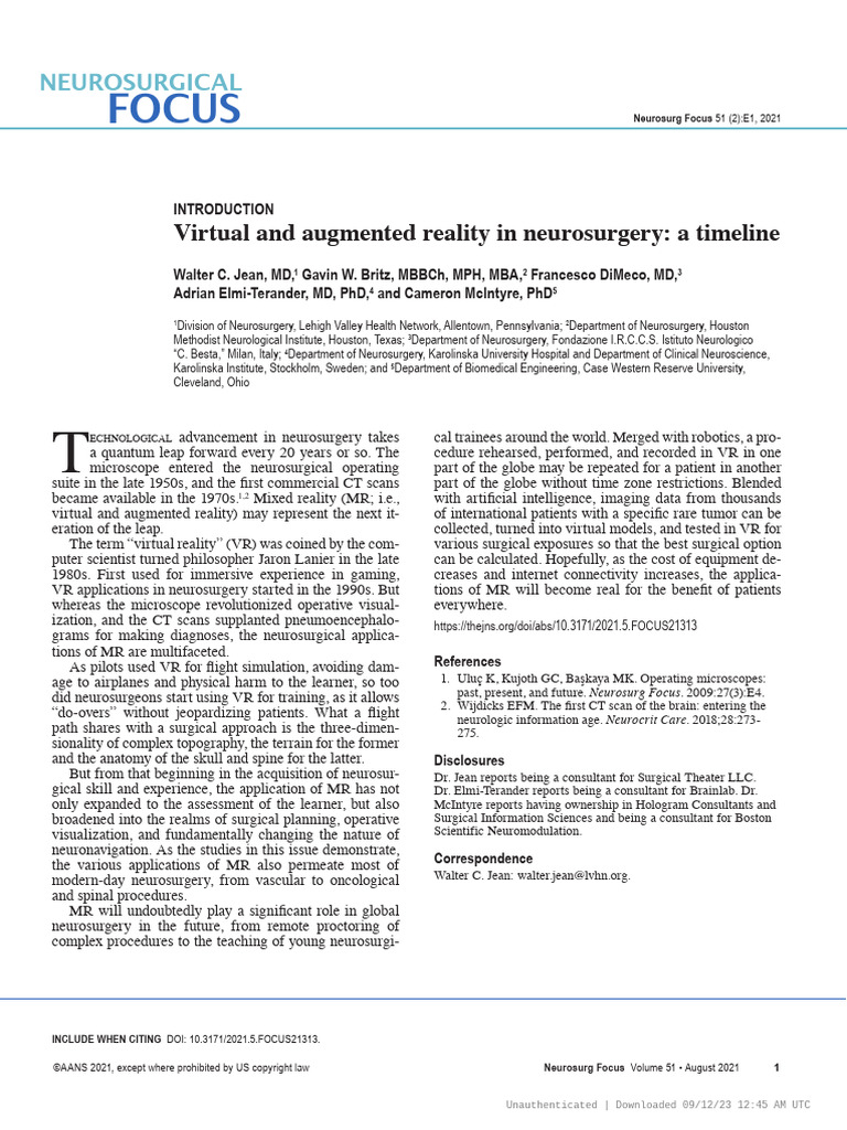 Advancements in MR for Neurosurgery | PDF | Neurosurgery | Virtual Reality
