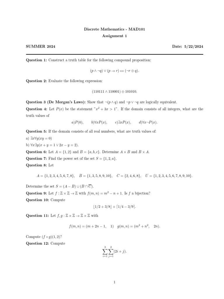 MAD101-SU24 Assignment1 | PDF