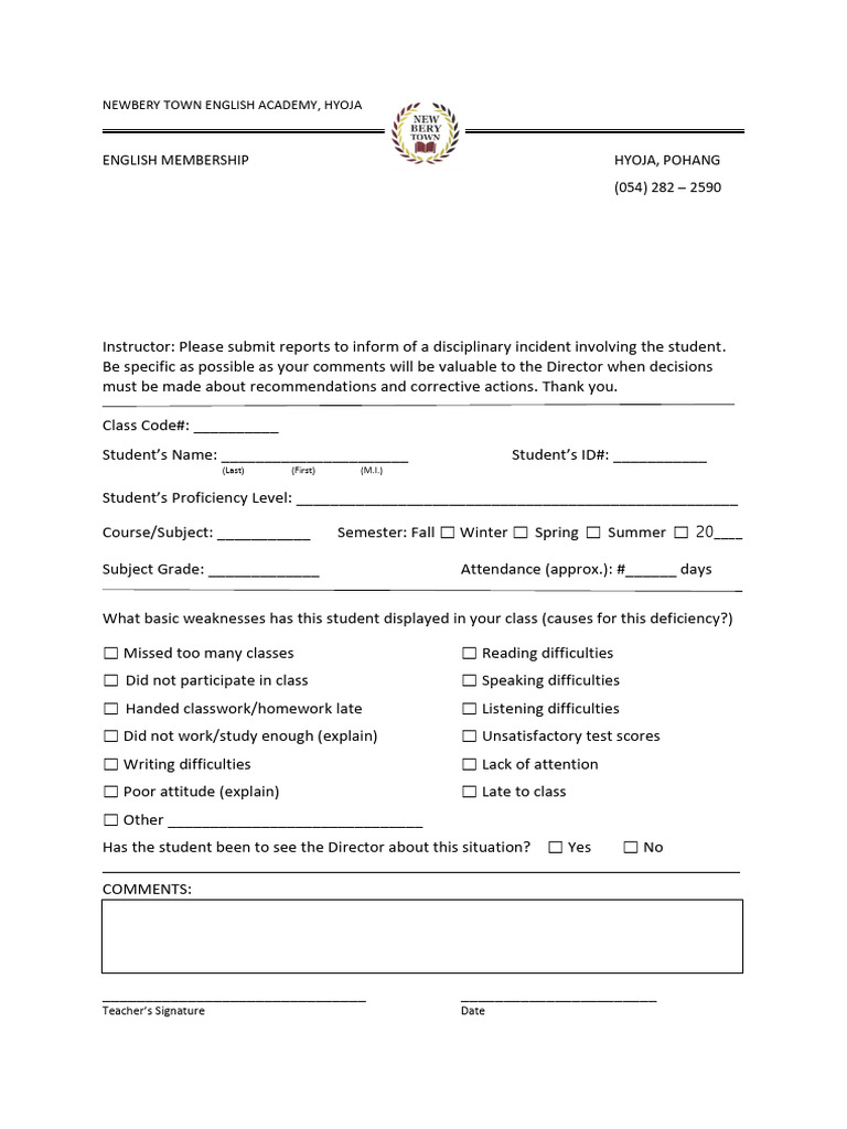 School Forms Deficient Student Report | PDF