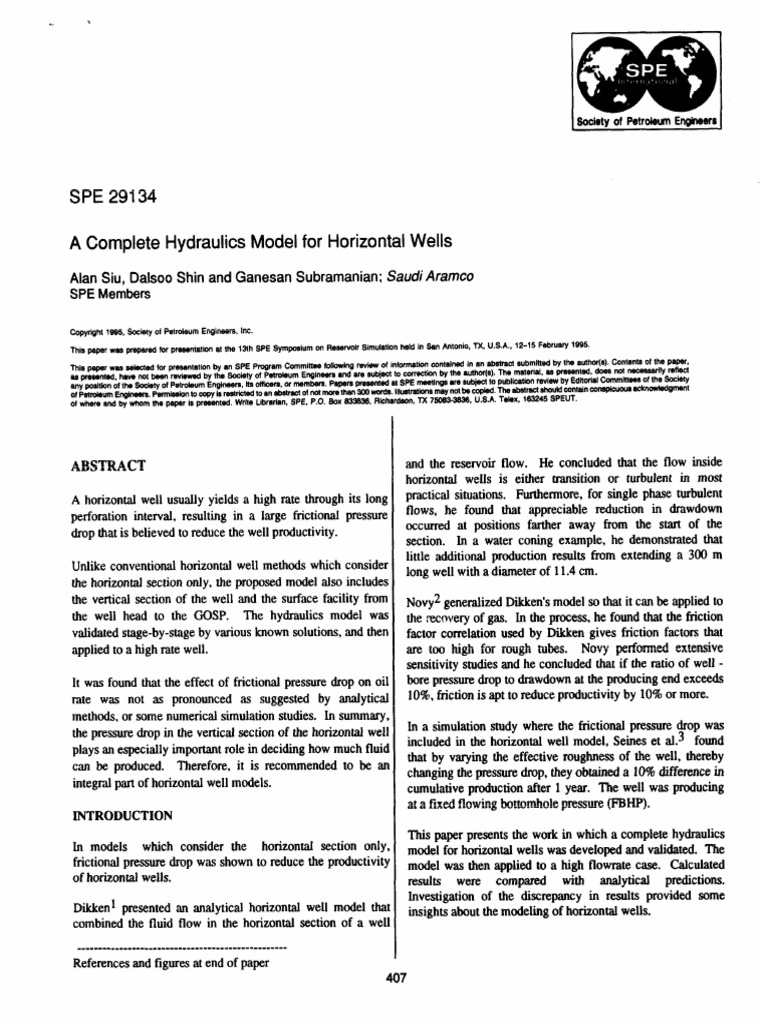 A Complete Hydraulics Model For Horizontal Wells: Aiuy'!'Ract | PDF ...