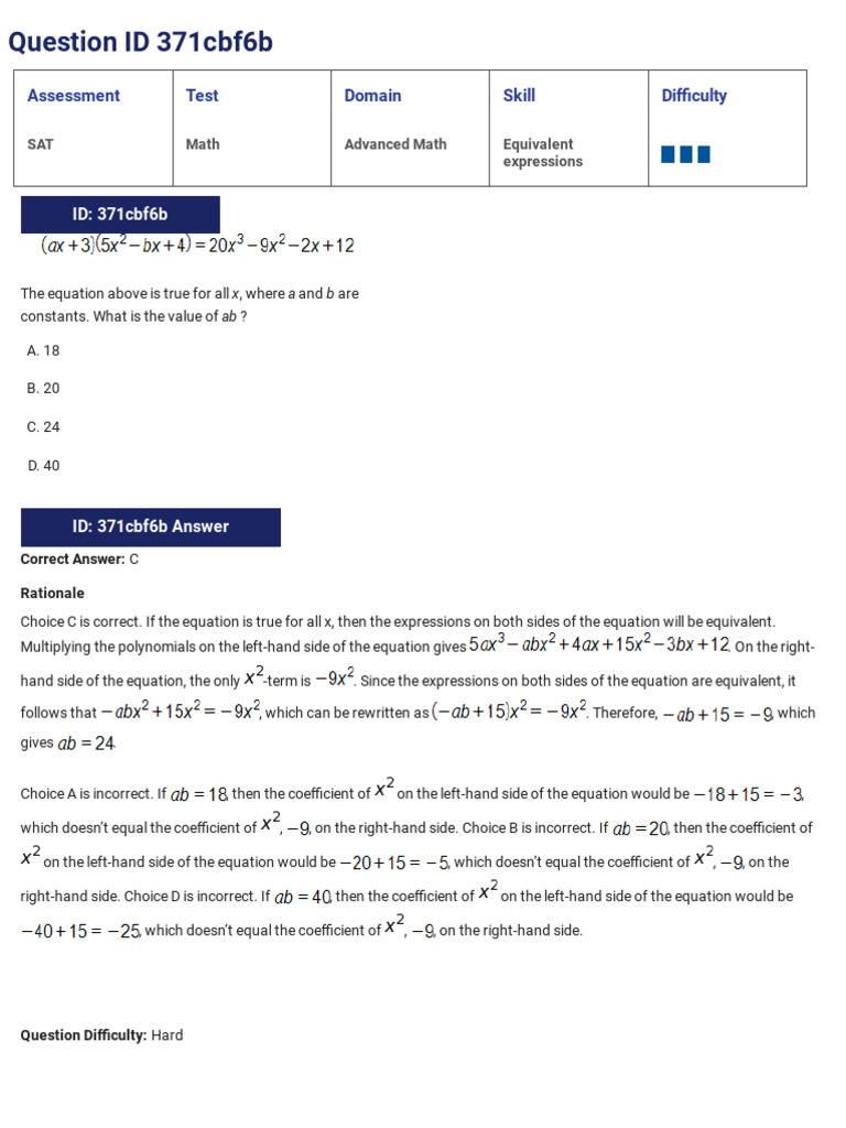 SAT Math: Equivalent Expressions | PDF | Equations | Rational Number