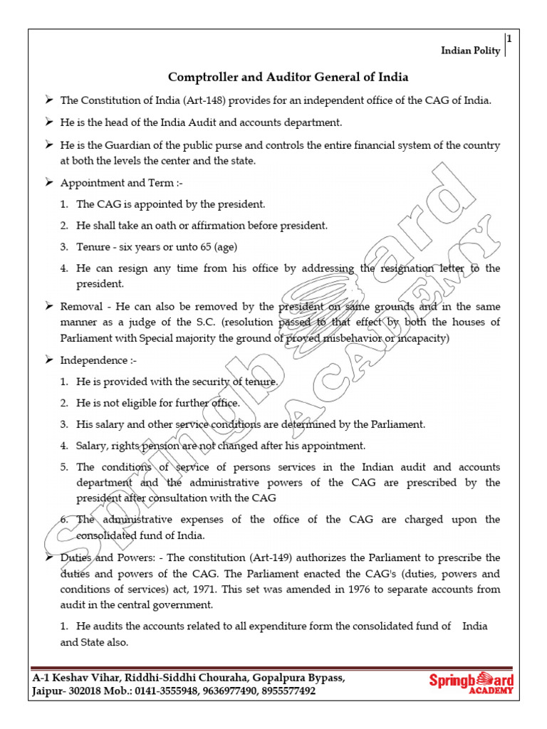 Cag and All Polity English | PDF | Government | Government Of India