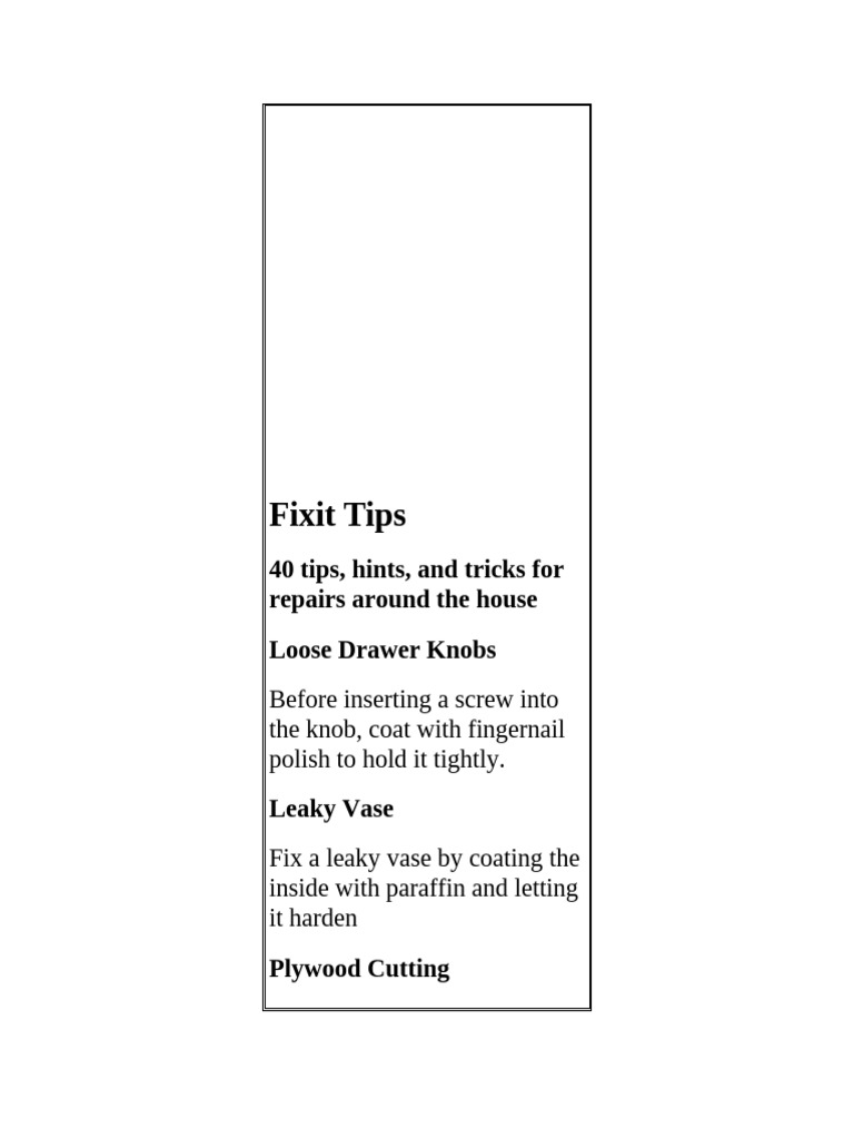 Fixit Tips | PDF | Screw | Candy