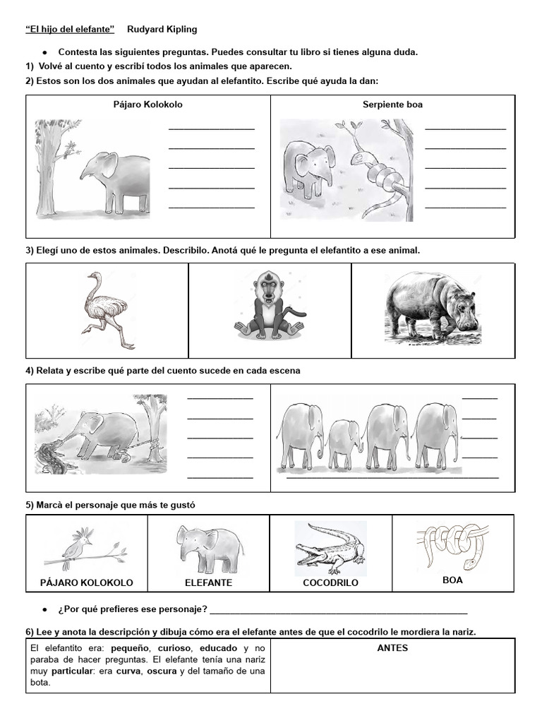 "El Hijo Del Elefante". Actividades | PDF | Artes del Lenguaje y ...