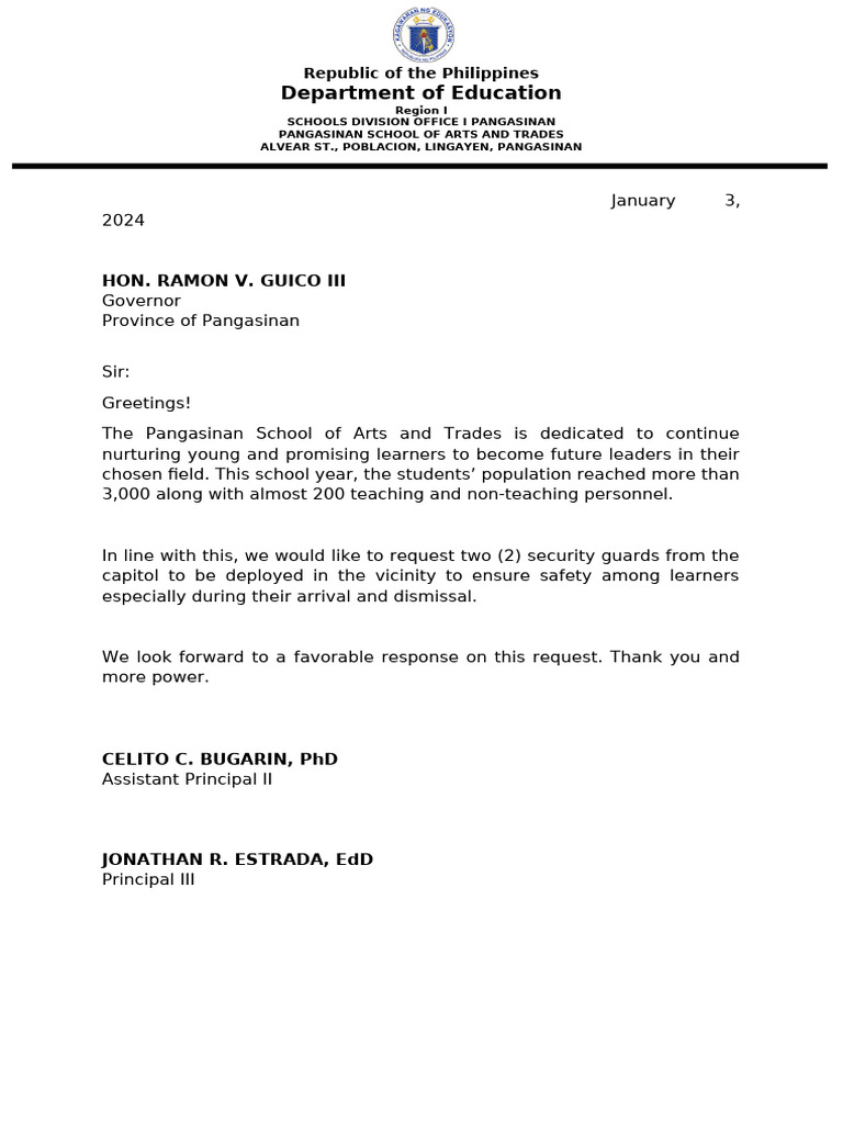Request Letter Security Guard | PDF