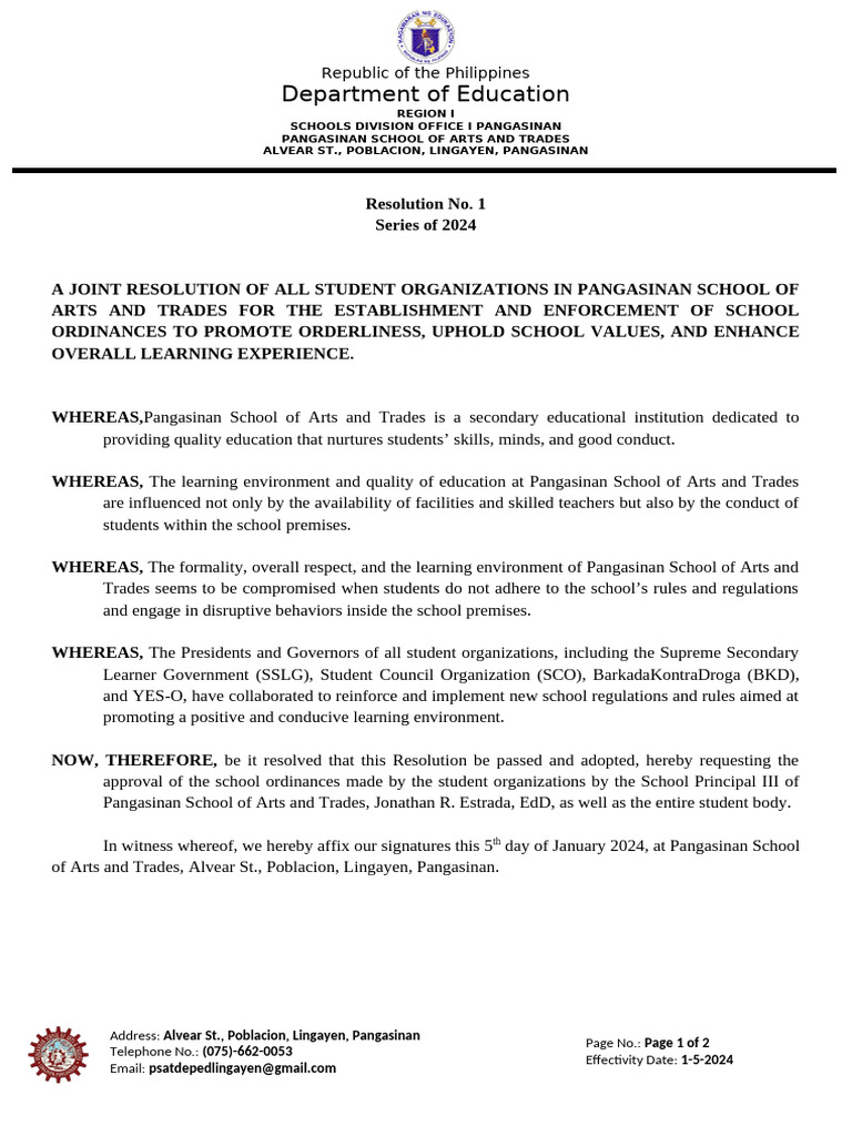 Resolution No.1 S. of 2024 | PDF | Learning | Cognition