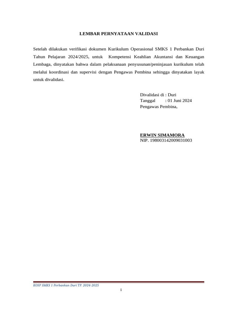 Lembar Pernyataan Dan Validasi Kosp | PDF