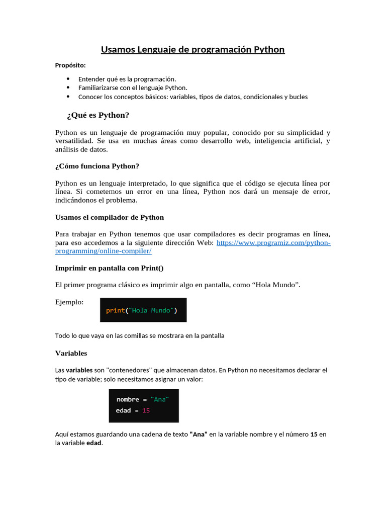 Sesion de Python | PDF | Python (lenguaje de programación) | Tipo de datos