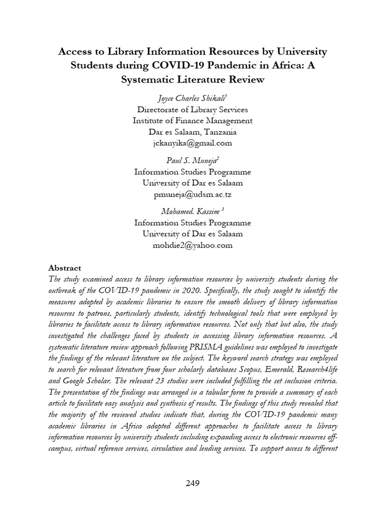 ACCESS TO LIBRARY | PDF | Libraries | Systematic Review