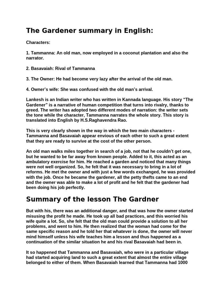 The Gardener Summary in English | PDF | Shoe