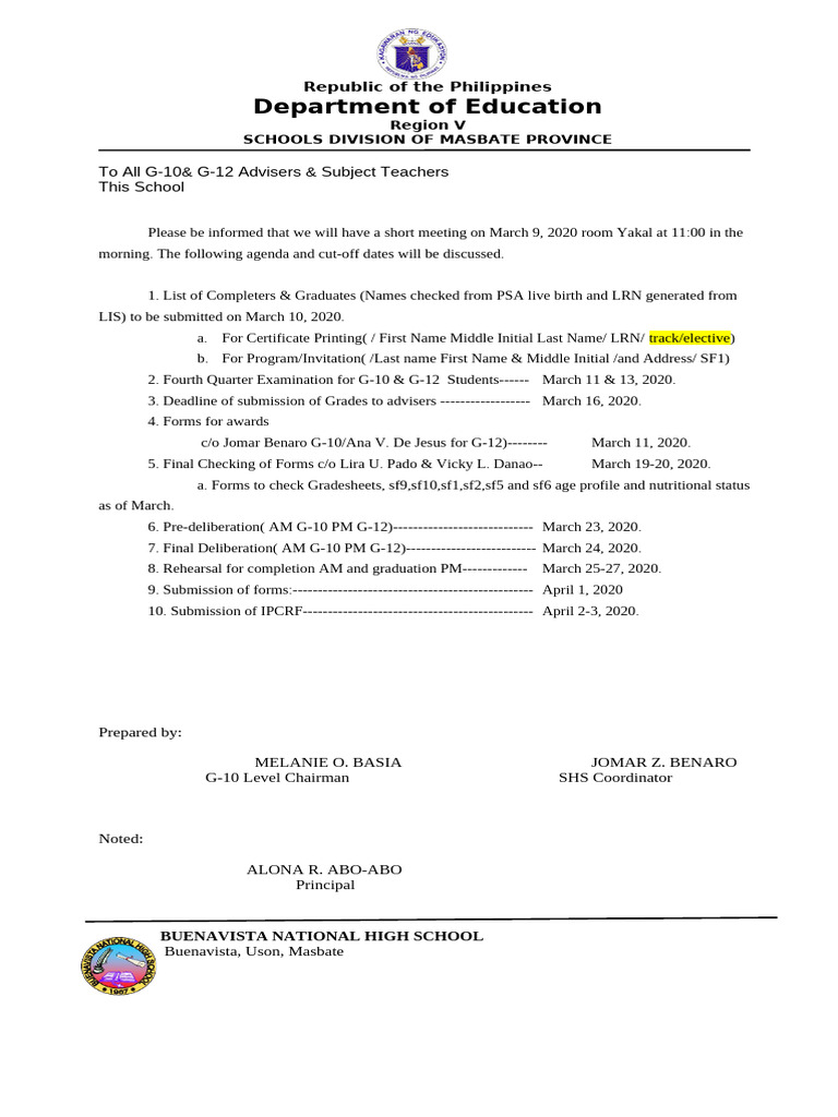 Letter To G 10 and G 12 Teachers | PDF | Social Science | Science ...