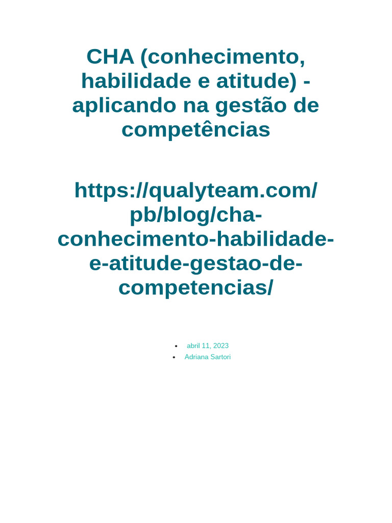Método - CHA (Conhecimento, Habilidade e Atitude) - Aplicando Na Gestão de Competências ...