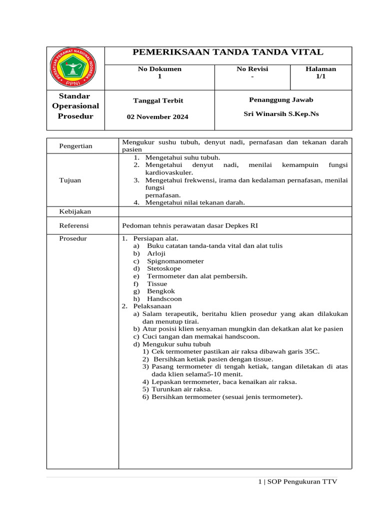Sop TTV | PDF | Kesehatan Holistik | Sains & Matematika