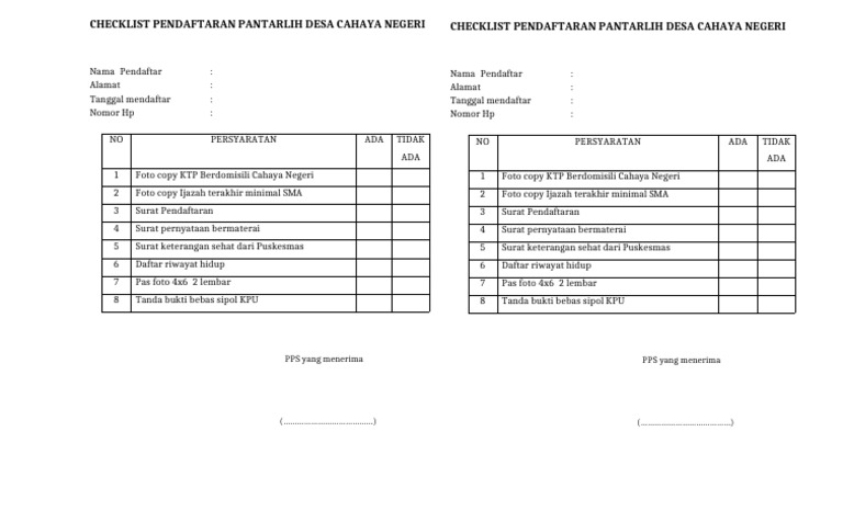 Contoh Checklis Pantarlih Pemilu | PDF