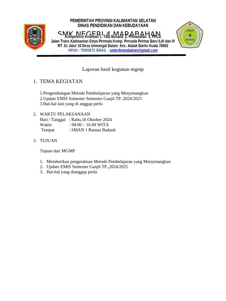 Laporan Hasil Kegiatan MGMP 26 Sep | PDF