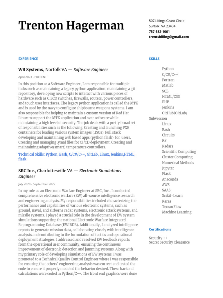 tech_resume | PDF | Matlab | Application Software