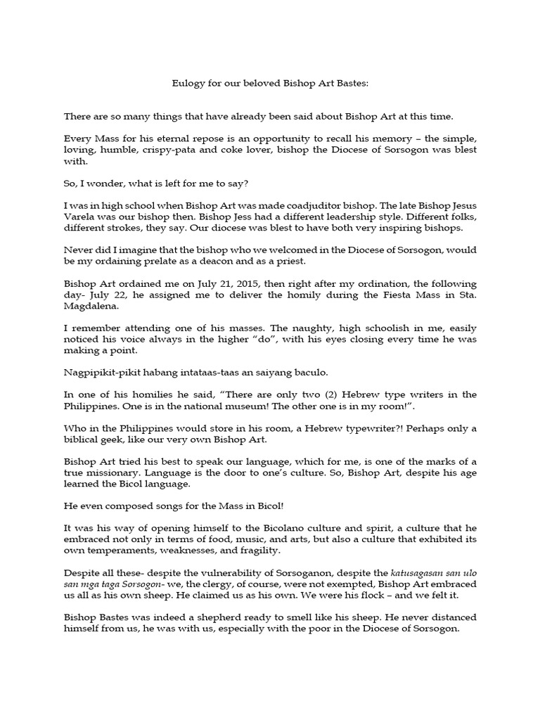 Eulogy For Bishop Artpdf | PDF | Bishop | Jesus