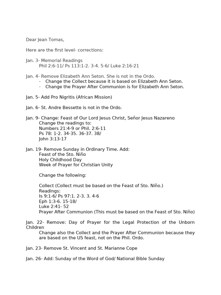 LWC Jan. 2025 Ordo Corrections | PDF