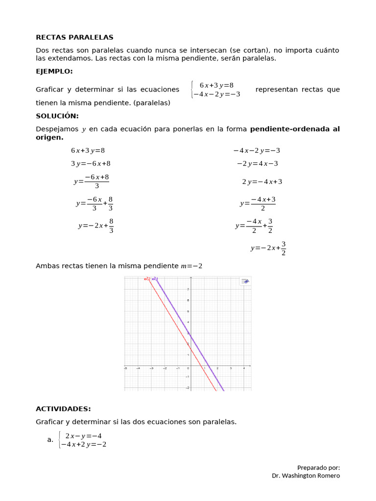Rectas Paralelas y Perpendiculares: Ejercicios | PDF | Pendiente ...