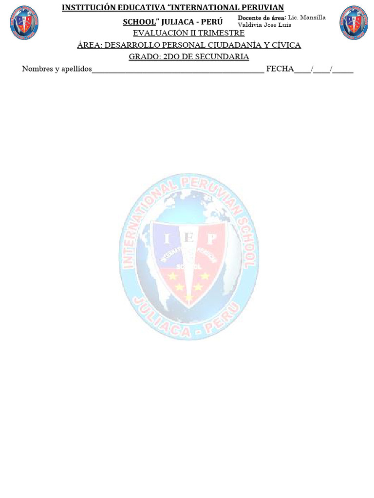 Evaluacion Ii Trimestre DPCC 2do Grado | PDF