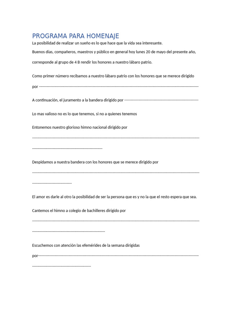 Programa para Homenaje | PDF | Negocios