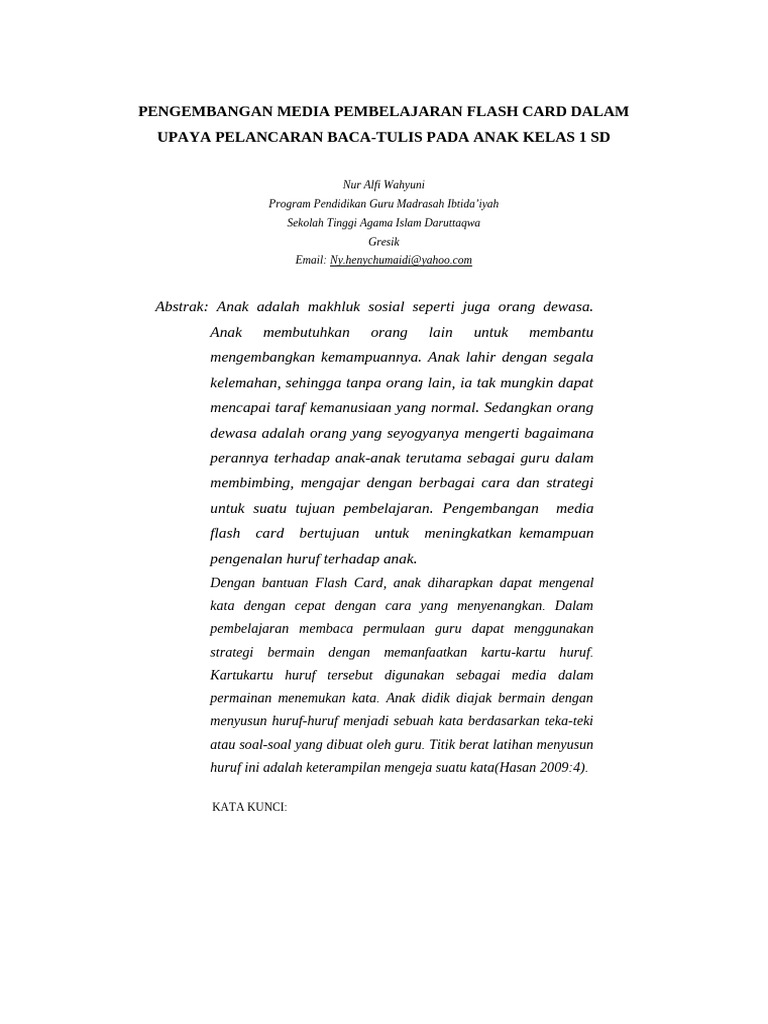 Pengembangan Media Pembelajaran Flash Card Dalam Upaya Pelancaran Baca ...
