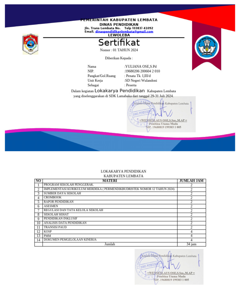 Sertifikat Lokakarya Pendidikan | PDF