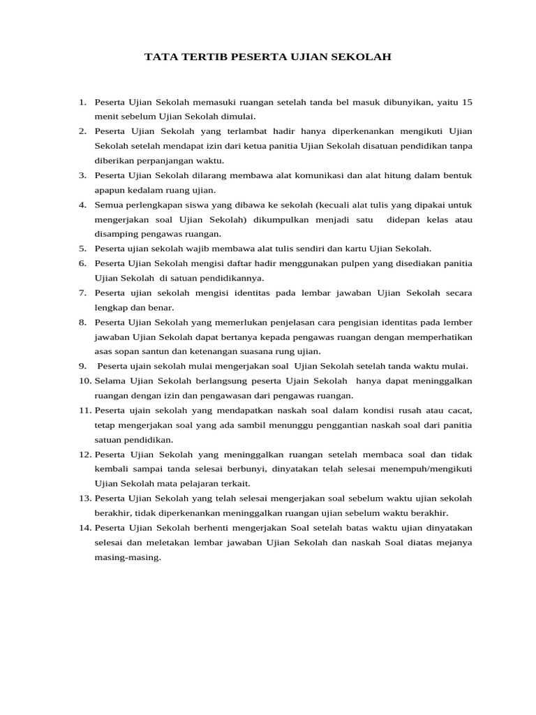 Tata Tertib Peserta Ujian Sekolah | PDF
