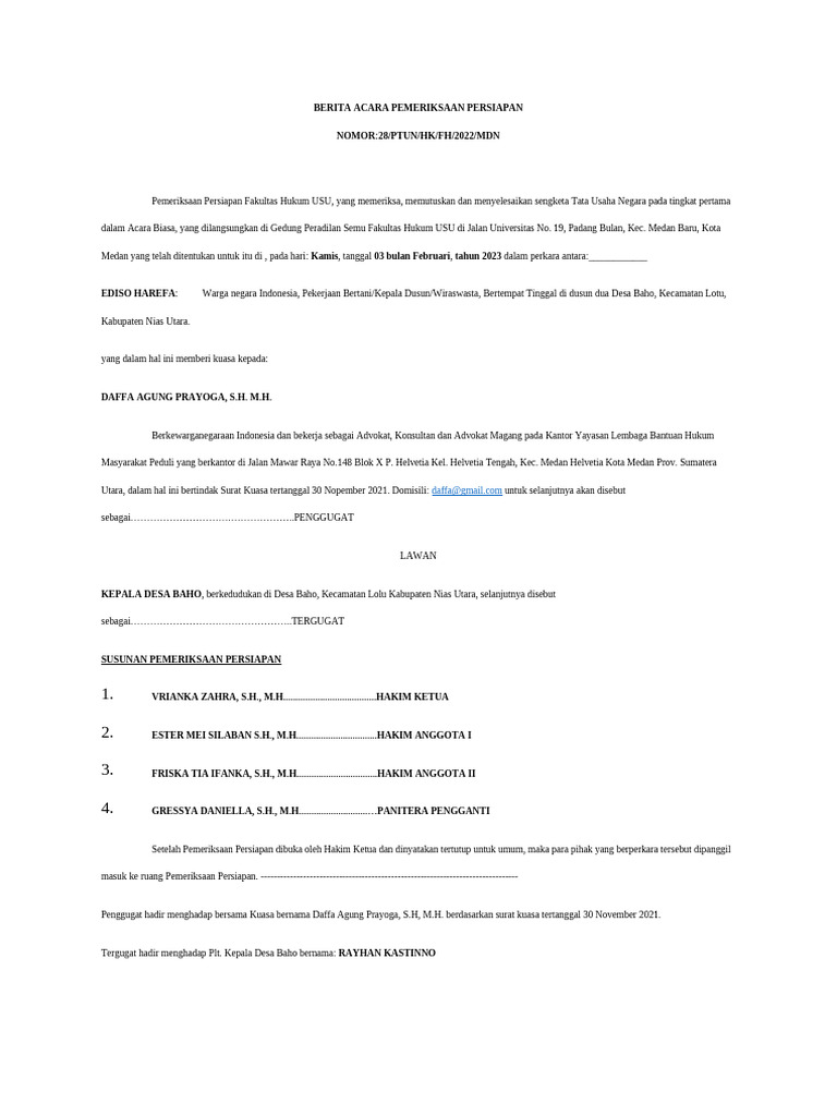 Bap Pemeriksaan Persiapan (Versi Fix) | PDF