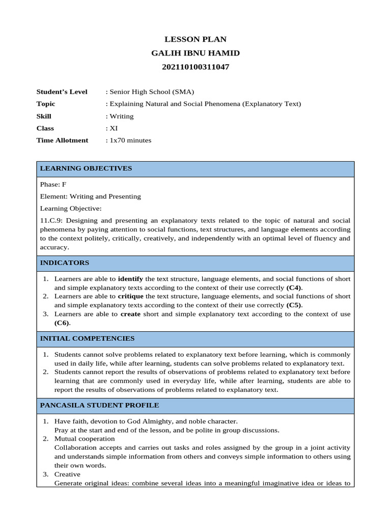 047 - Galih - Lesson Plan - PBL | PDF | Learning | Cognition