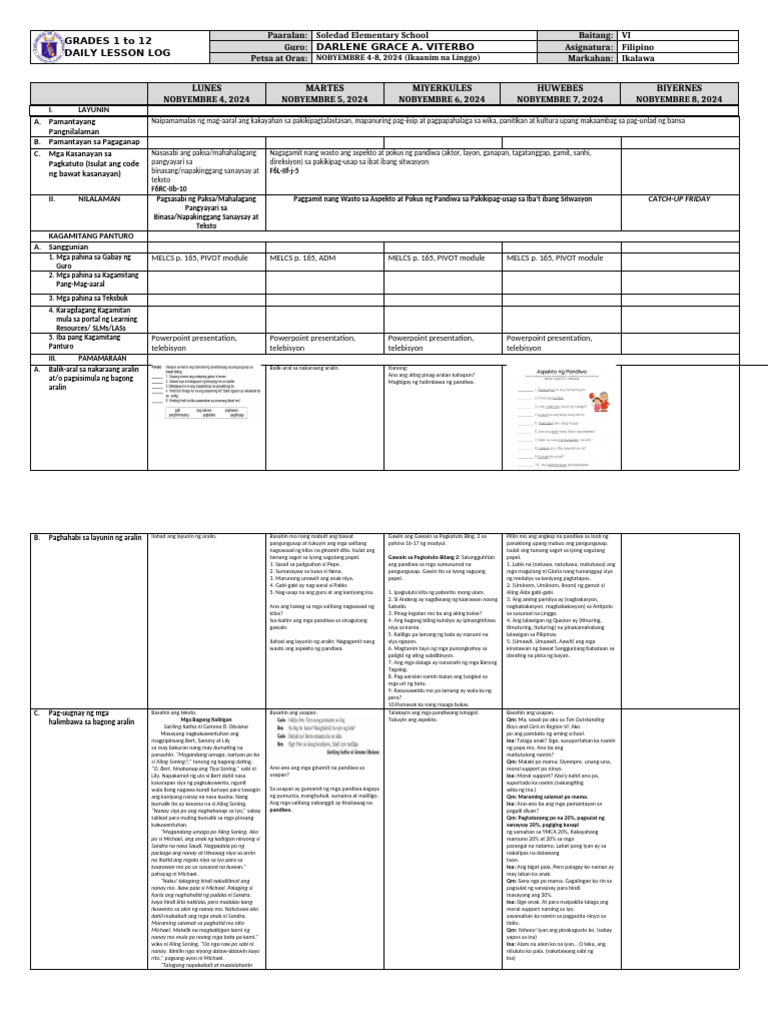 DLL in Filipino 6 Q2 W6 | PDF
