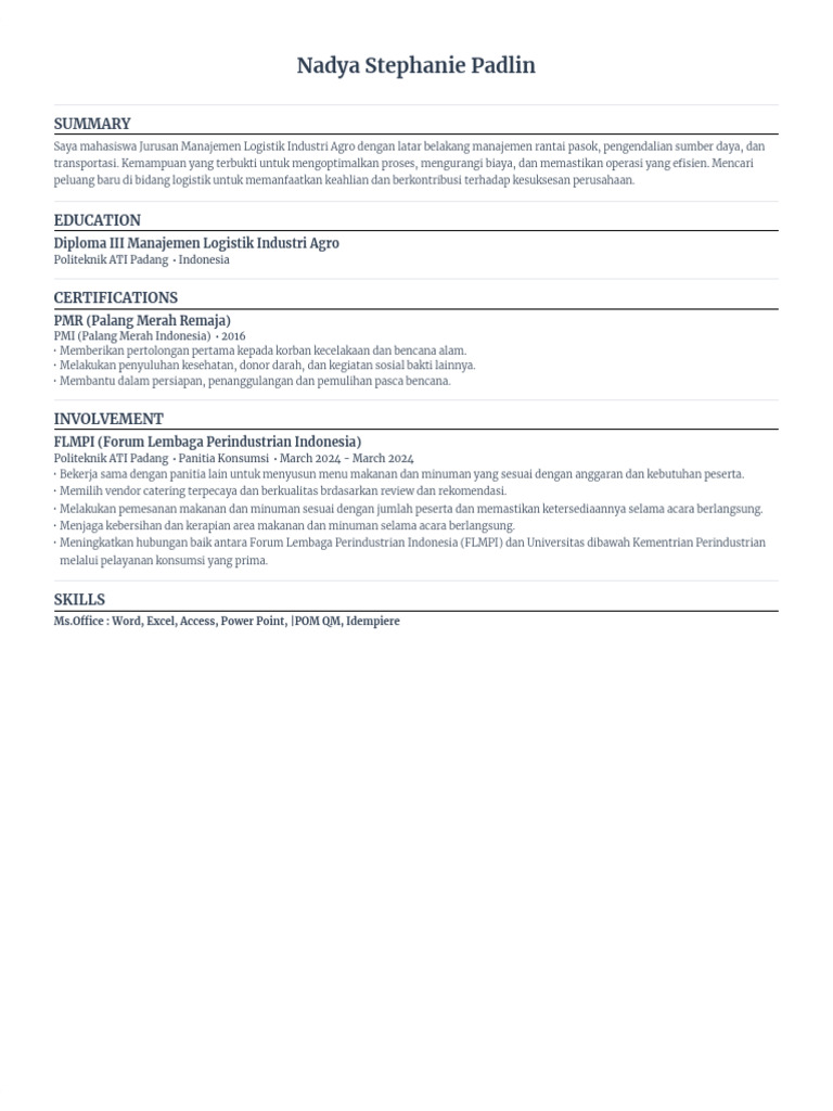 CV Nadya Stephanie Padlin | PDF